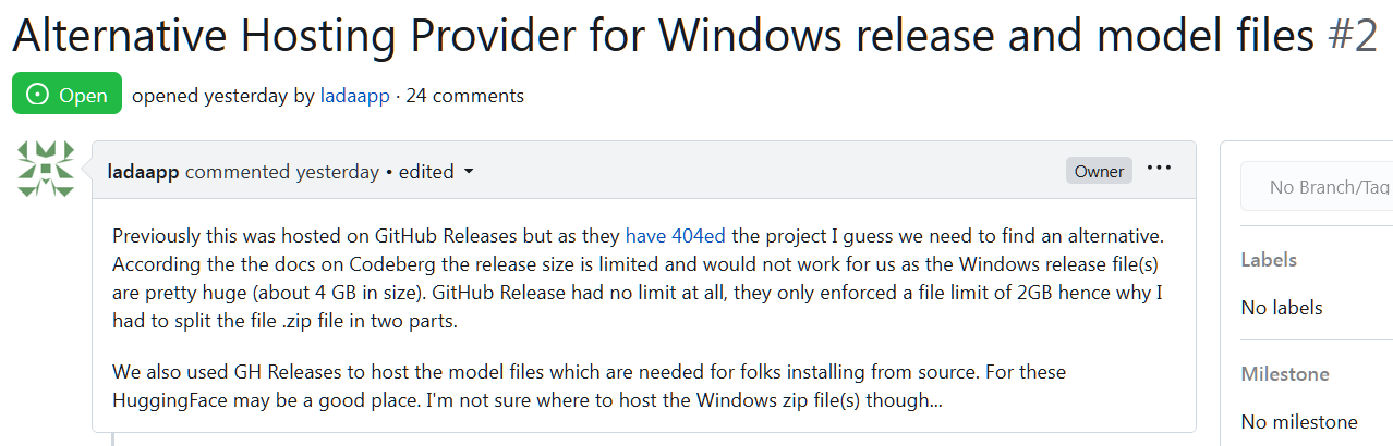 开源的AI去除视频马赛克软件Lada正在寻找文件托管方案，发布仅半个月不到，下载流量高达100TiB